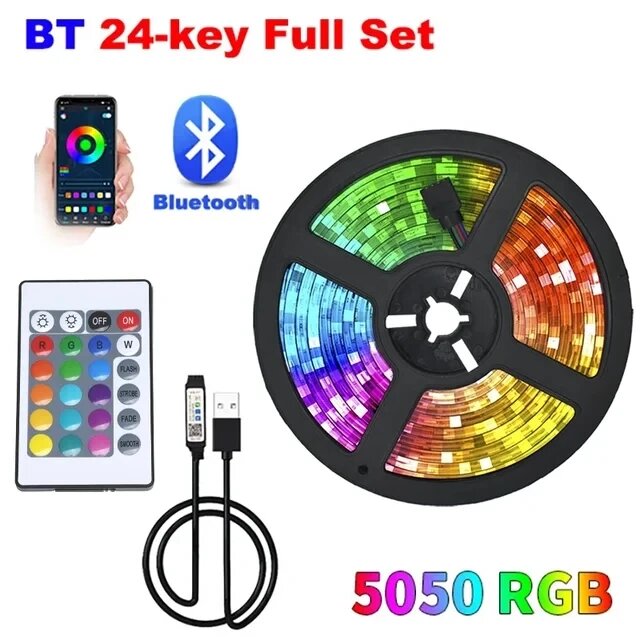 Tuya 1M-30M USB светодиодная лента Bluetooth RGB 5050 5V RGB Lights Гибкая светодиодная лента для ламп Лента для ТВ Настольная подсветка Диодная лента
