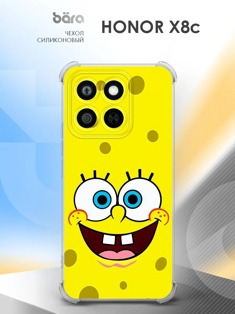 Чехол на Honor X8c / Хонор Х8с накладка, защита камеры и углов, прозрачный с рисунком