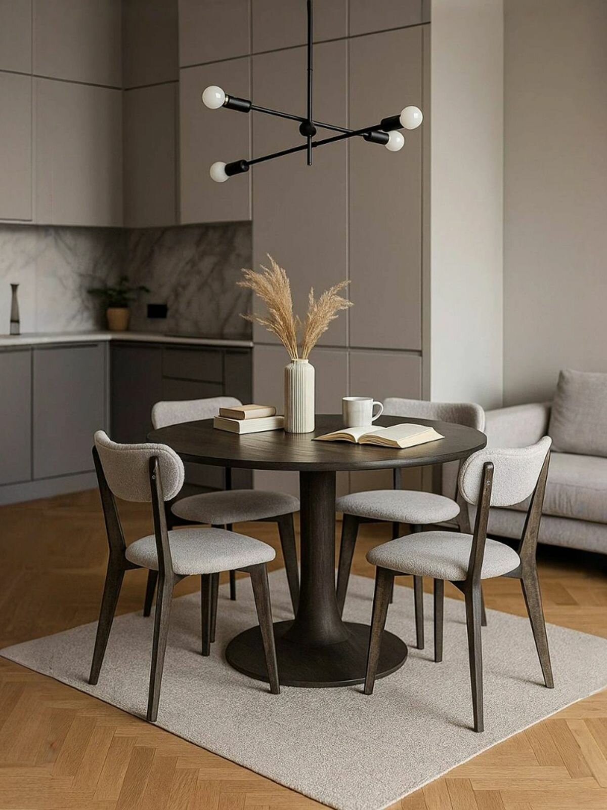 Стулья для кухни 4шт, комплект обеденных стульев, деревянные со спинкой мягкие, Букле, Серый