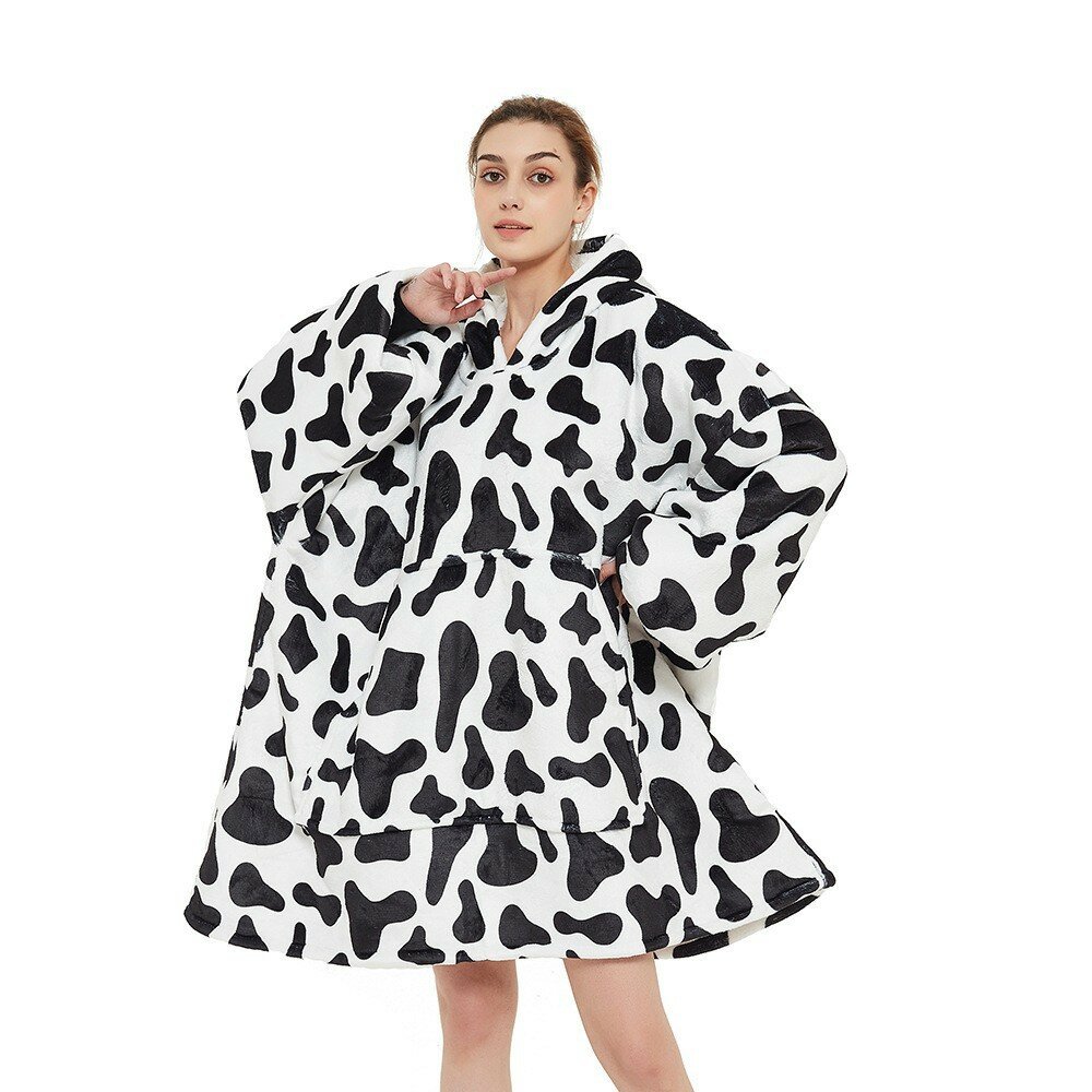 Плюшевый теплый плед худи с рукавами