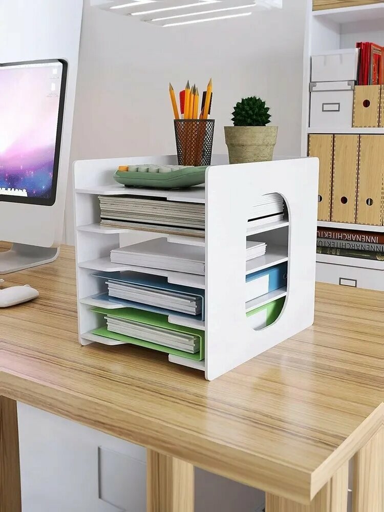 Лоток для бумаг, пластиковый, горизонтальный, 5 отделений, А4, белый x1