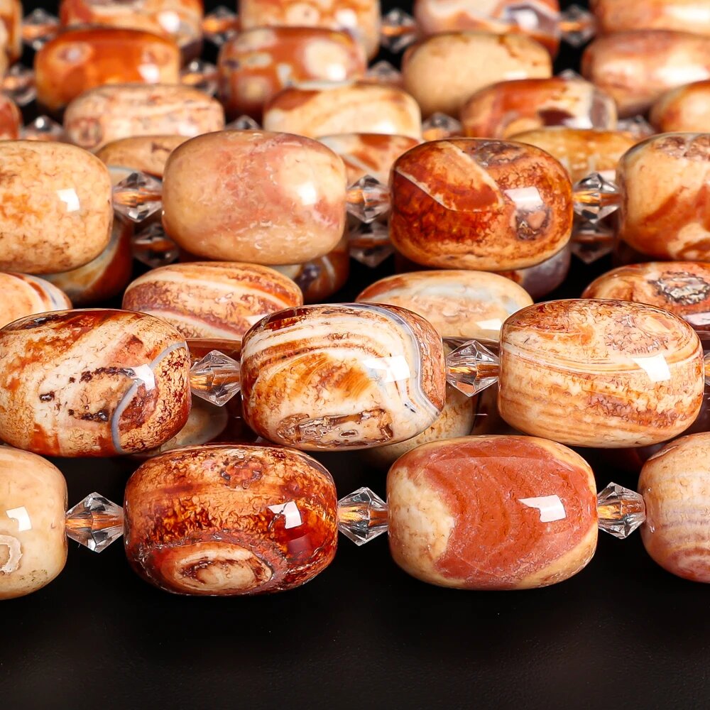 Бусины из сердолика и агата 14x10, 18x13 мм, оранжевые, красные