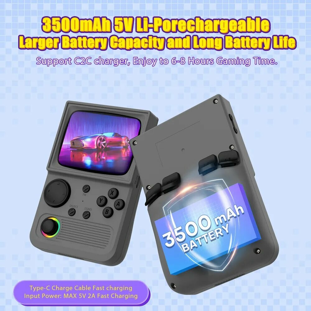 R36T Игровая консоль, r36t retro tv,64G/18000 ретро игр,3500mAh, серый