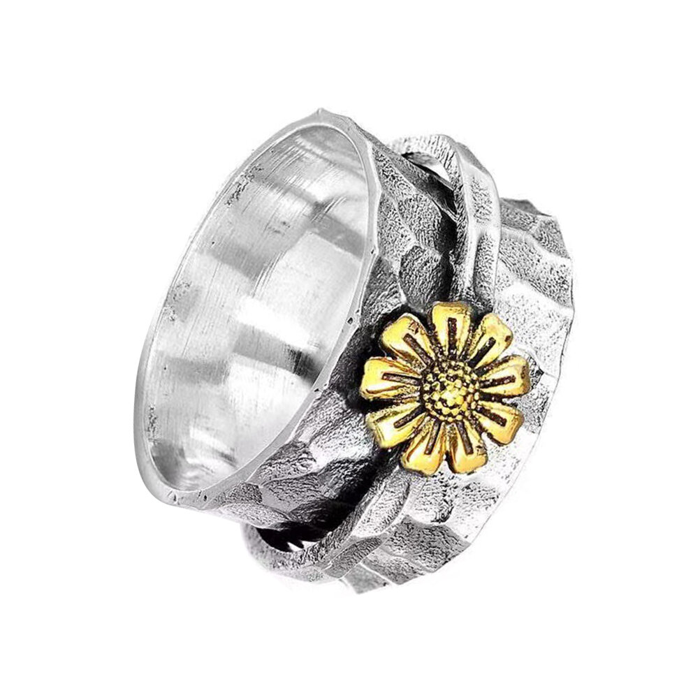 Серебряное кольцо Daisy с вращающимся элементом и цветочной гравировкой – стильный аксессуар для женщин, подарок для медитации и снятия стресса