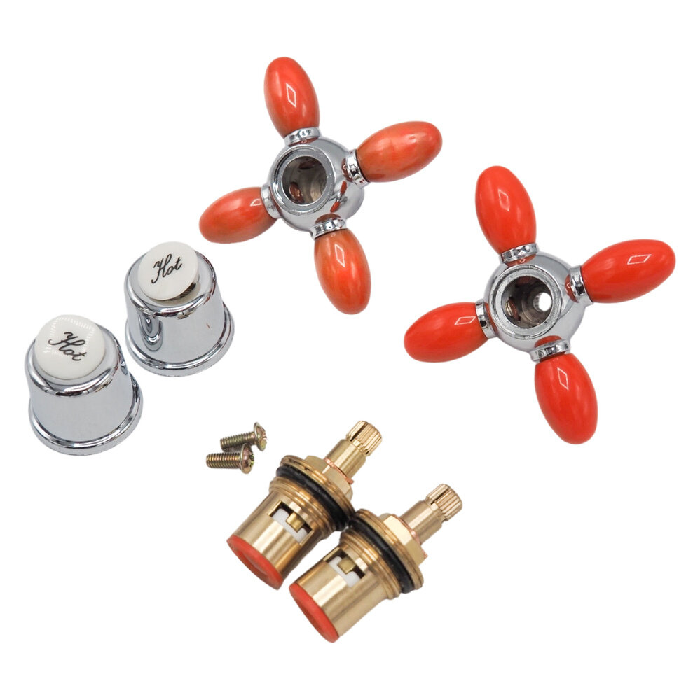 Комплект маховик (ручка) с кран-буксой 8х24 красный под импортный смеситель (комплект 2шт)