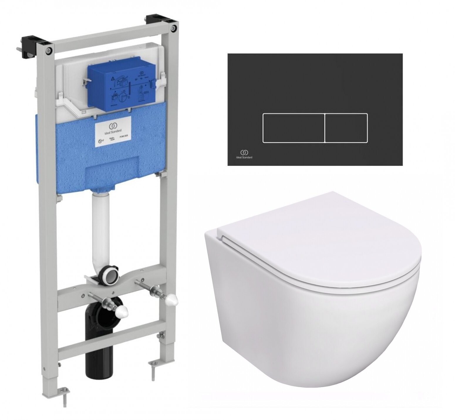 Комплект 3 в 1 инсталляция Ideal Standard + Унитаз подвесной Lorne Pilpao Tornado LN5007502 + кнопка черная