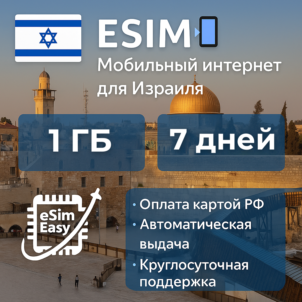 ESIM, 1 гб на 7 дней, для интернета в Израиле, для телефона и планшета, 5G, 4G, 3G, электронный ключ