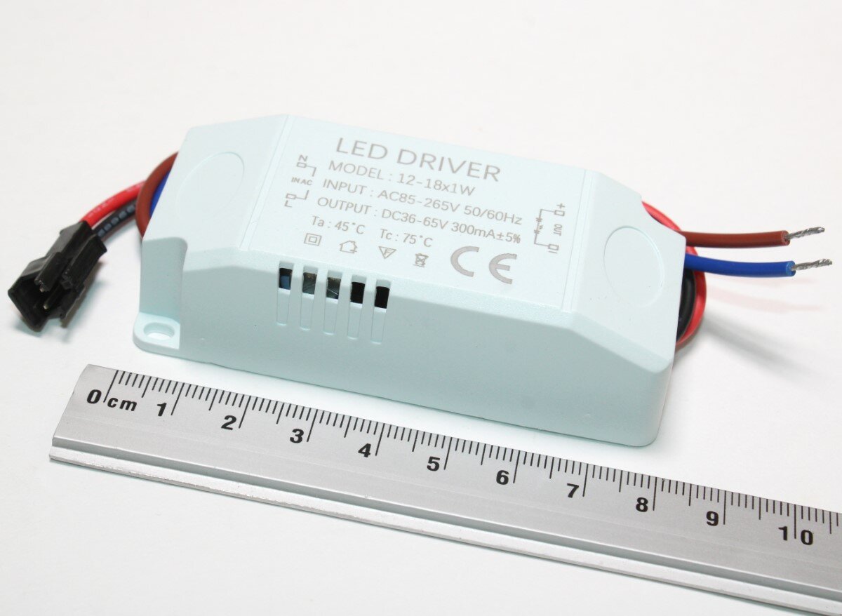 36-65VDC, 300mA, вх.165-265VAC, 18W, Драйвер тока, 72х36х18мм