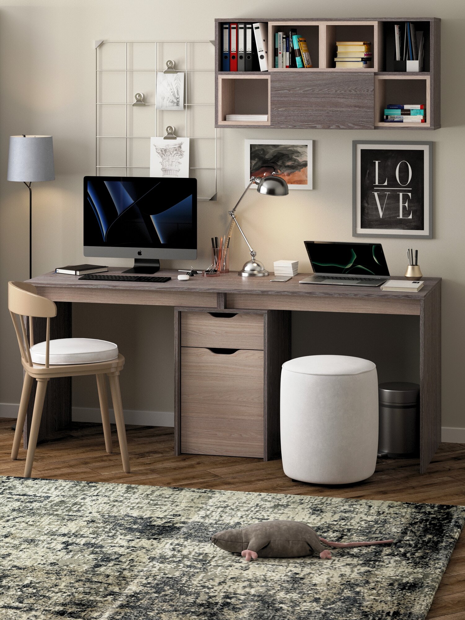 Есэндвич Grand Лаворо 6 Письменный стол для двоих, двойной, с тумбой 180х60х75 см (Анкор тёмный/Анкор светлый)