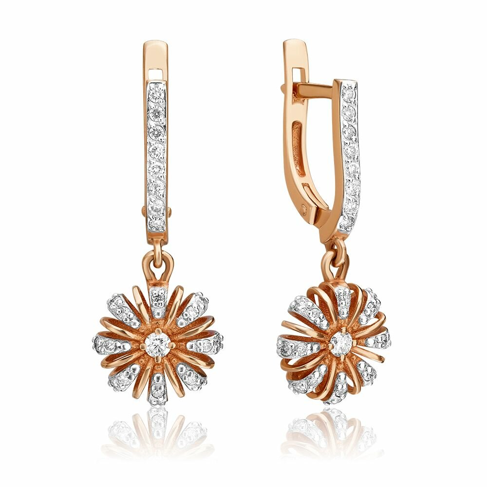 Серьги, красное золото, 585 проба, бриллиант