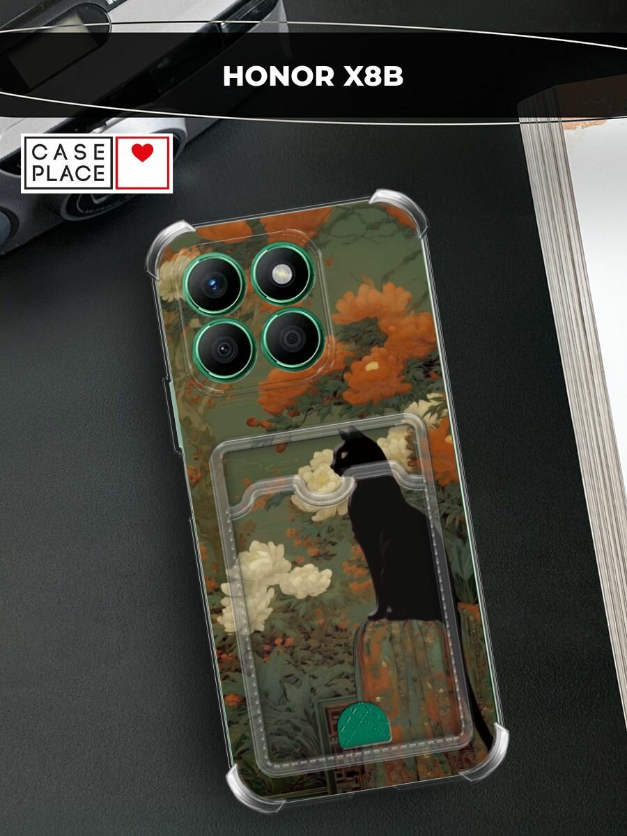 Силиконовый чехол на Honor X8b (Хонор X8B) с картой и принтом black cat