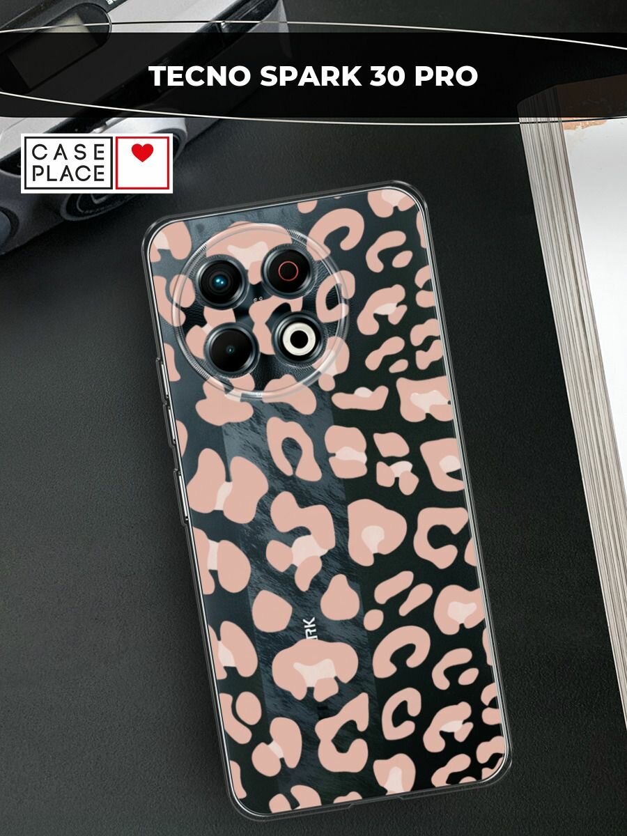 Чехол на Tecno Spark 30 Pro / Текно Спарк 30 Про с принтом Паттерн бежевый леопард, прозрачный