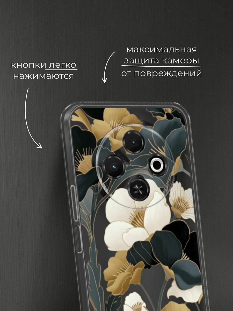 Чехол на Tecno Spark 30C / Текно Спарк 30C с принтом Золотые цветы — фото 1