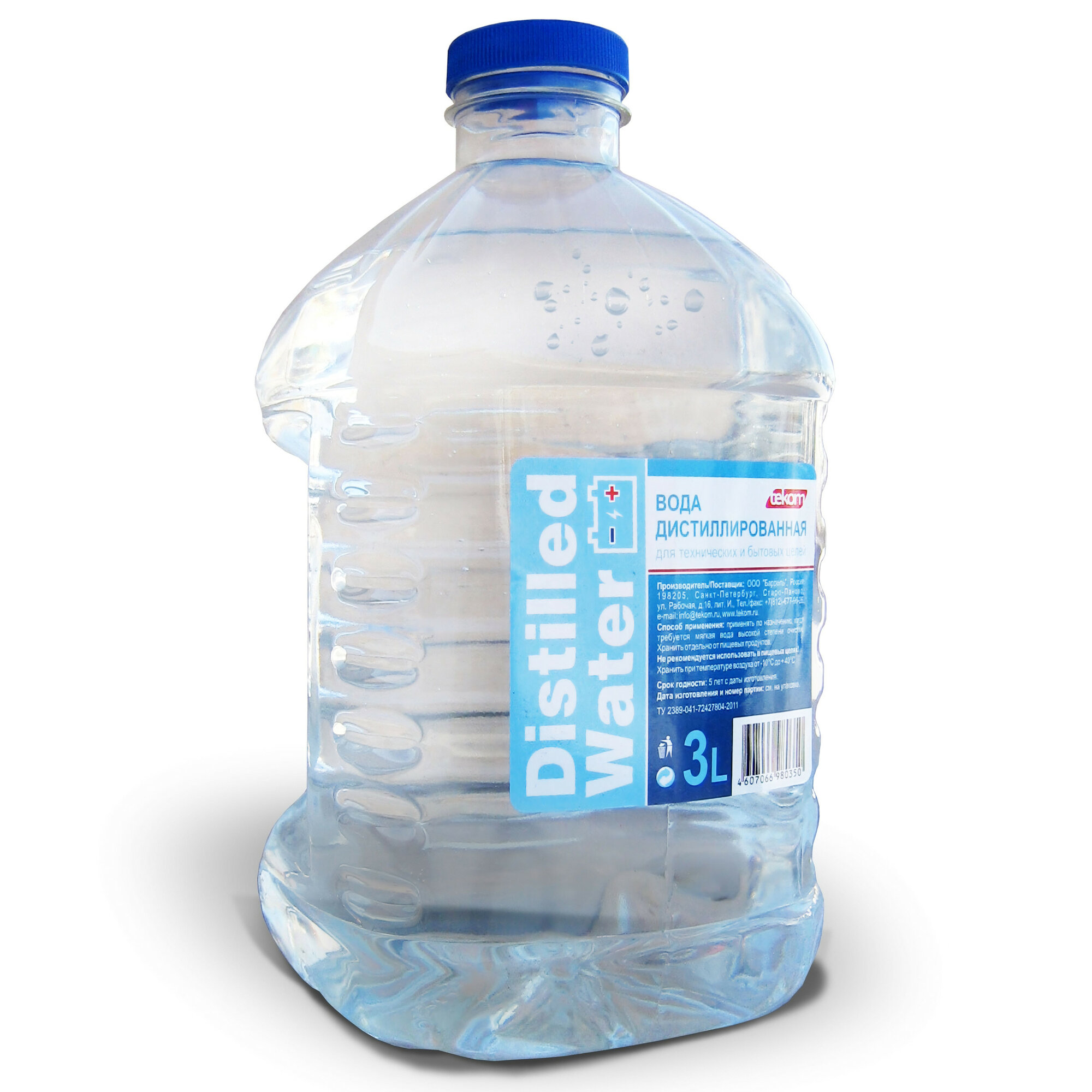 Вода дистиллированная Tekom DWS3/01, для универсального использования, ПЭТ канистра, 3 л