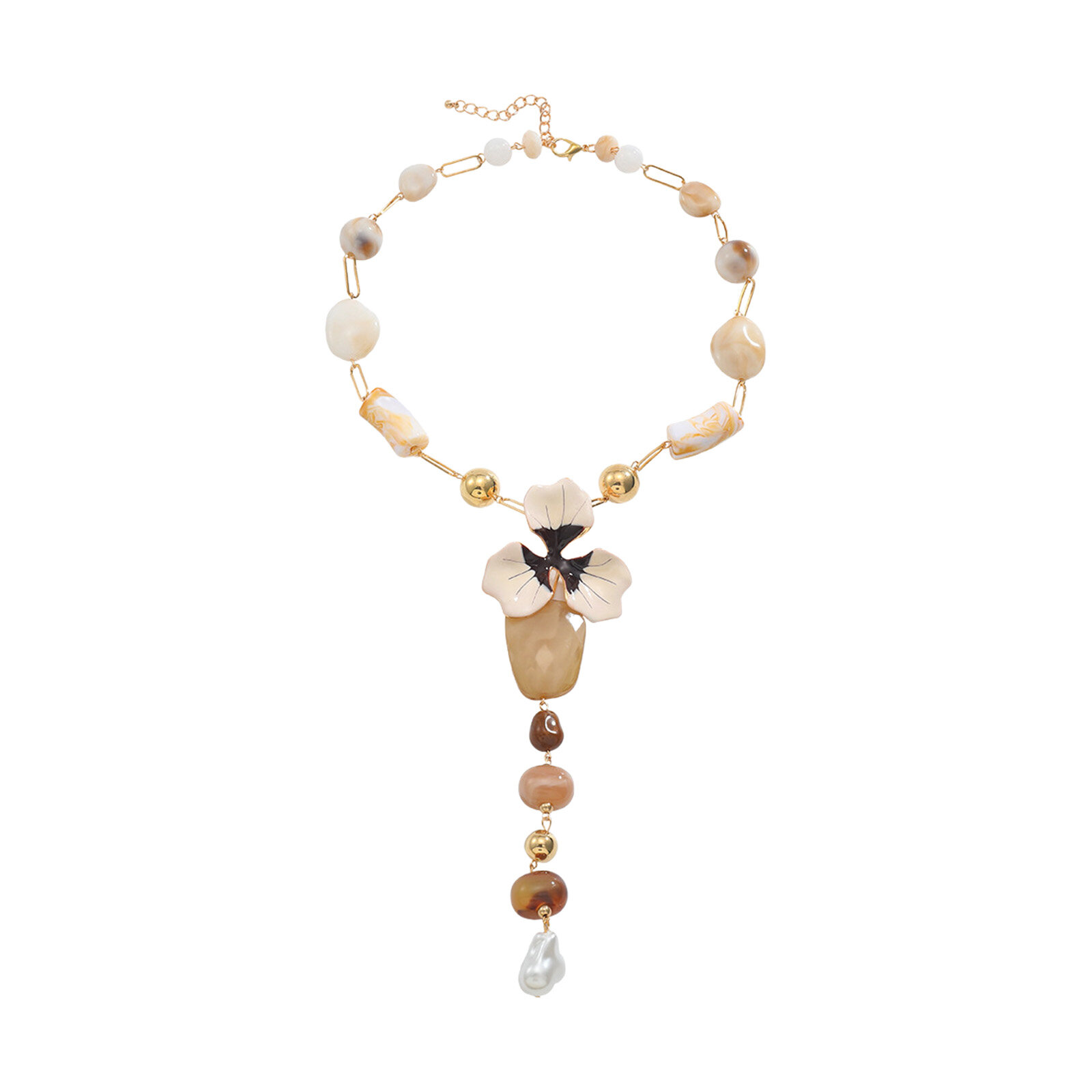 Яркое цветочное ожерелье из смолы с бусинами легкое и стильное украшение цепочкой сплава