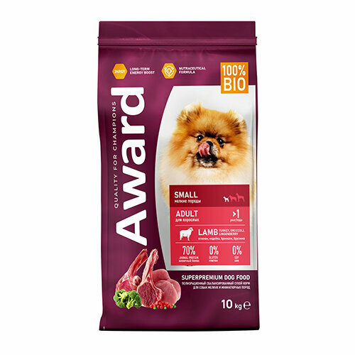 Сухой корм Авард для взрослых собак Мелких и Миниатюрных пород Ягненок индейка брокколи брусника 10 кг