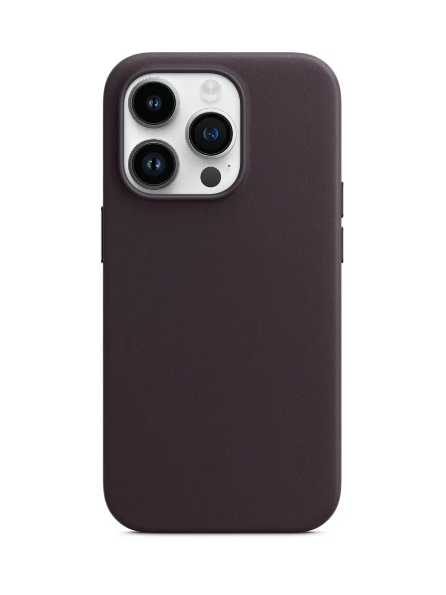 Кожаный чехол Магсейф для iPhone 16 Pro Max Elderberry / Анимация NFC / Leather Case Магсейф для Айфон 16 Про Макс / Вишнёвый