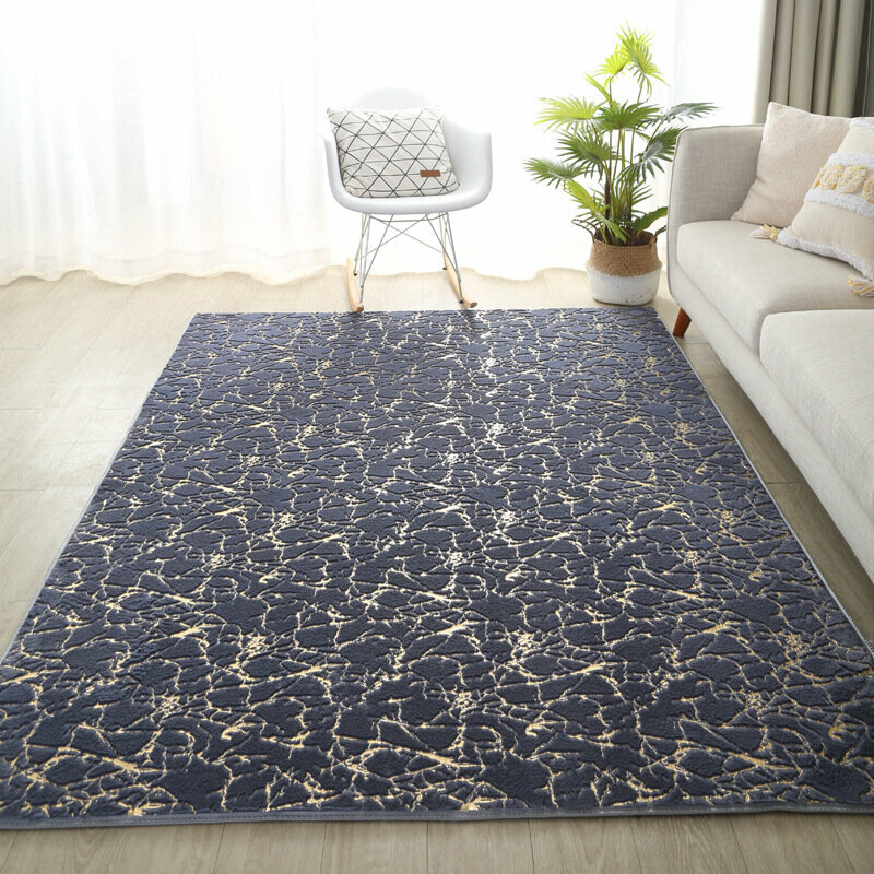 Искусственный мех кролика Ковер, золотое тиснение, нескользящая основа, Синий, 160x200cм