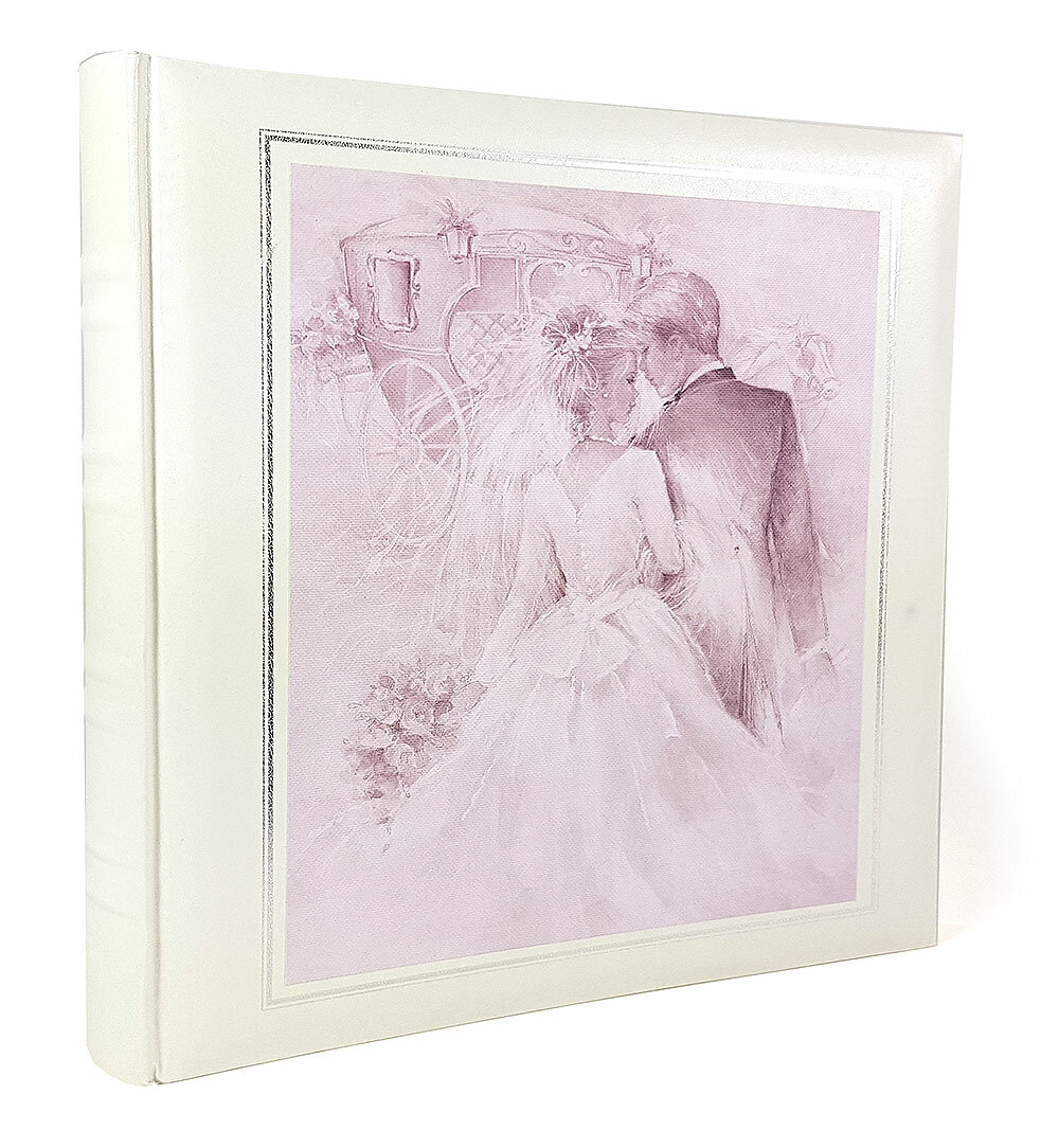 Фотоальбом свадебный, альбом комбинированный для 160 фотографий 13х18 и 20 бумажных страниц 26х24 см, холст, молодожены, карета GF 5578