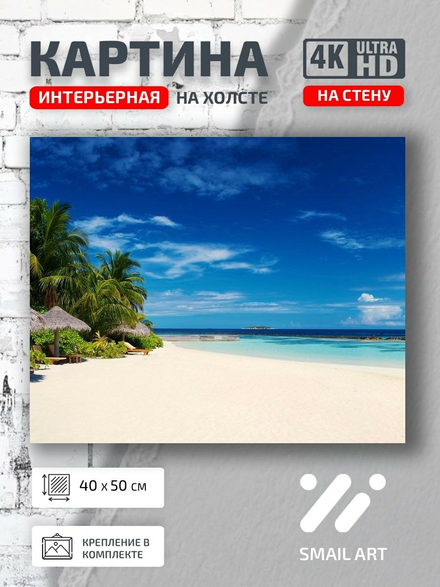 Картина на холсте интерьерная 40 на 50 на стену Барос Мальдивы для кафе пейзаж
