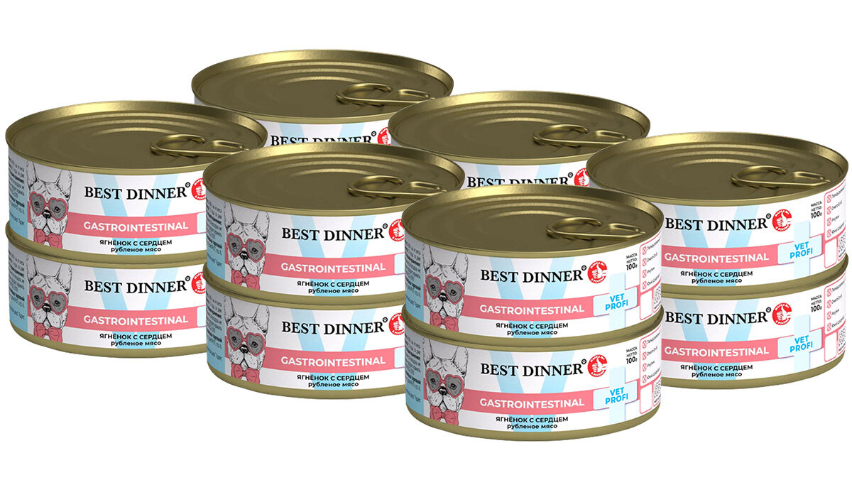 BEST DINNER EXCLUSIVE VET PROFI GASTRO INTESTINAL д соб и щен с чув пищ с ягн и сердцем банка 100 гр х 12 шт