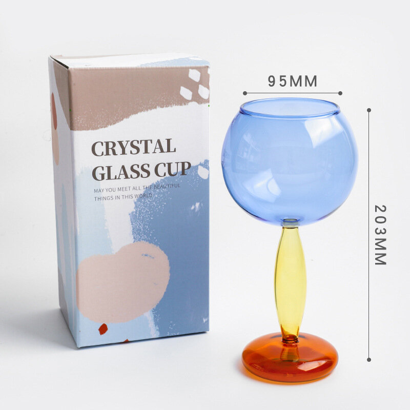 Интернет-знаменитость, высококачественный стеклянный бокал в стиле INS, цветной блок, для домашнего использования, сращенный, цветной, сферический, из высококачественного боросиликатного стекла, винный бокал