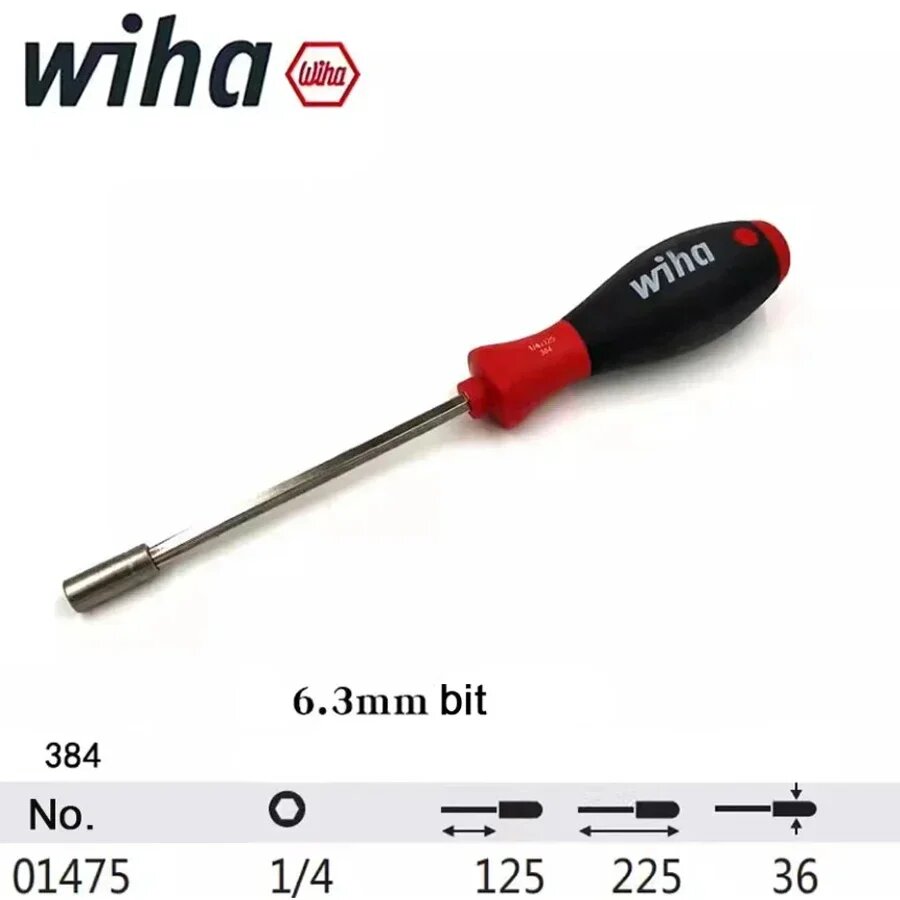 WIHA 01475/01476 1/4 "шестигранный магнитный держатель бит, 1 шт, 225 мм, 400 мм, отвертка с мягкой отделкой, ручка, экономичный ручной инструмент