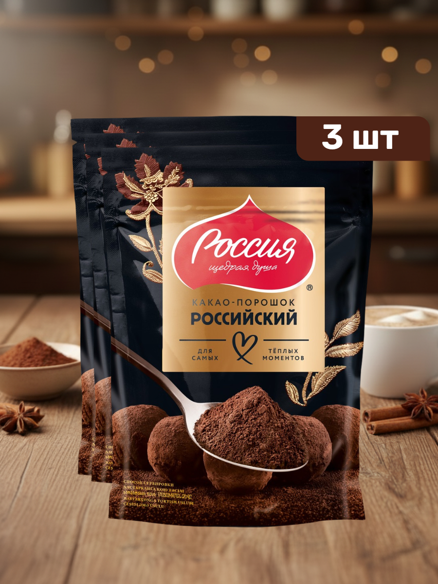 "Какао-порошок Россия щедрая душа" 3 упаковки по 100 грамм