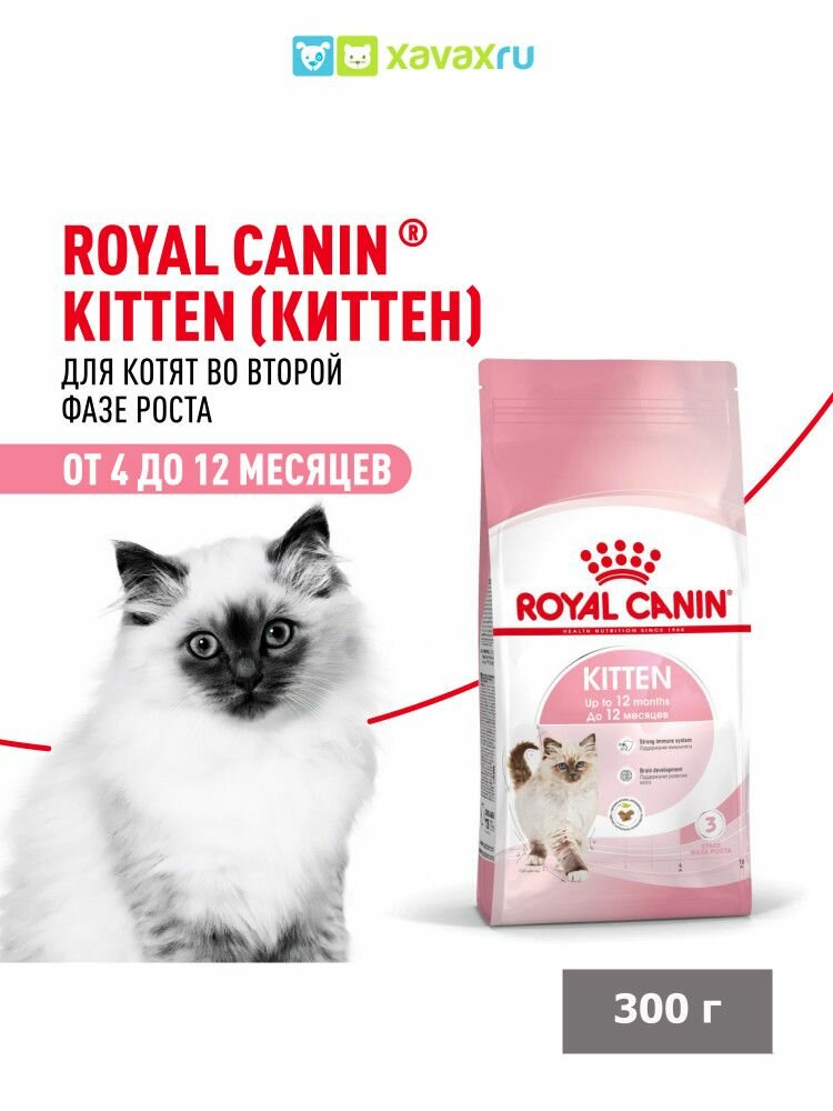 Сухой корм Royal Canin Kitten сбалансированный для котят в период второй фазы роста до 12 месяцев, 300 г