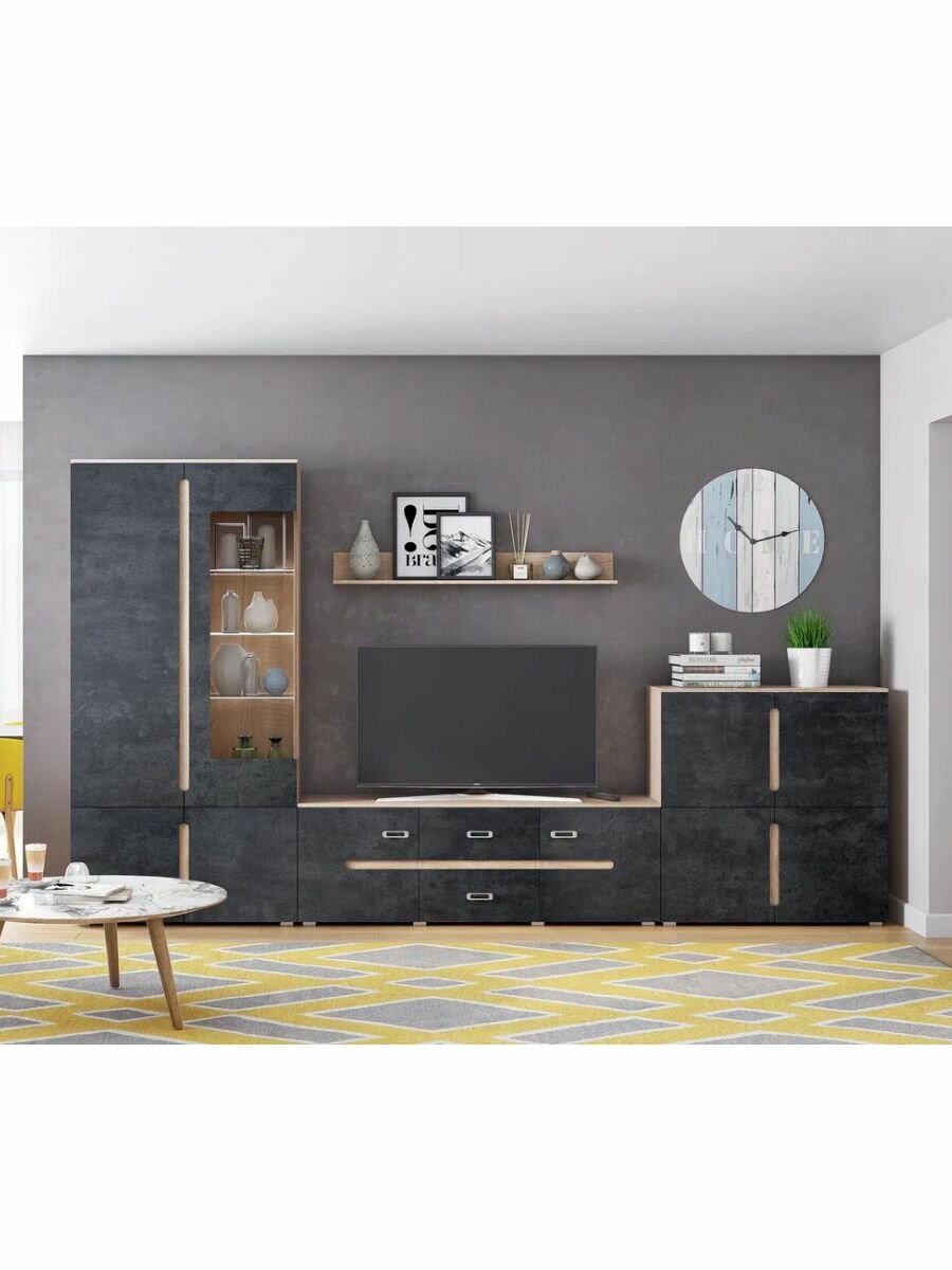 Гостиная Ким Вариант №1 3600х2060х424, Дуб сонома/Бетон графит, МИФ