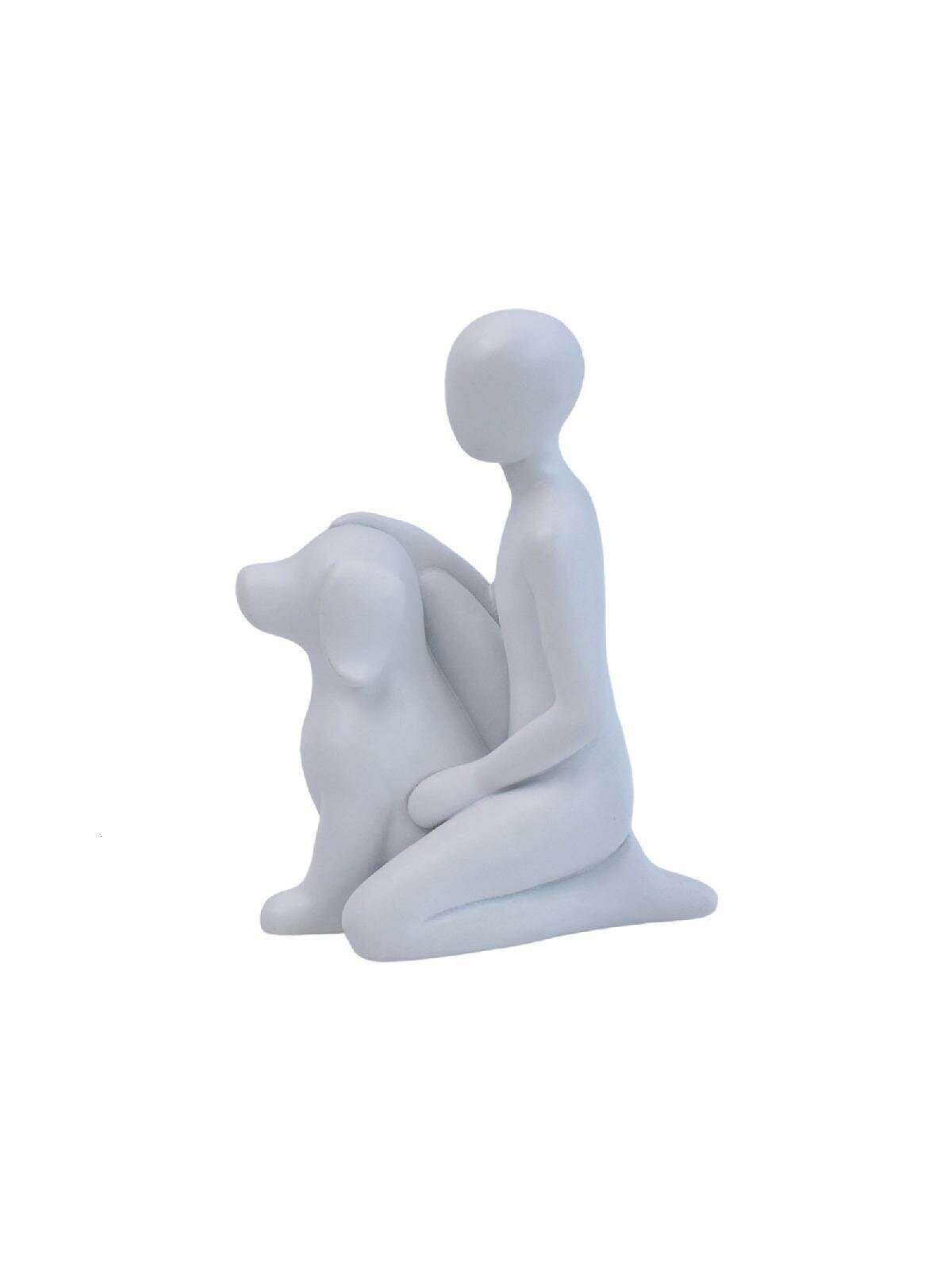 Абстрактная фигурка человека и собаки, орнамент из смолы, скульптура для настольных книжных полок, декора гостиной, подарок владельцам собак