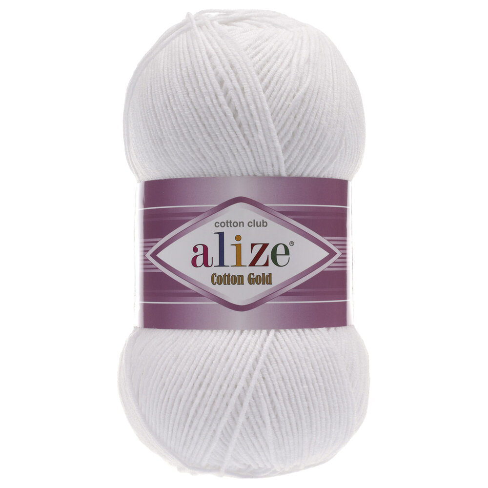 Пряжа для вязания Alize Cotton gold 55 белый 1 моток 100 гр/330 м 55% хлопок, 45% акрил
