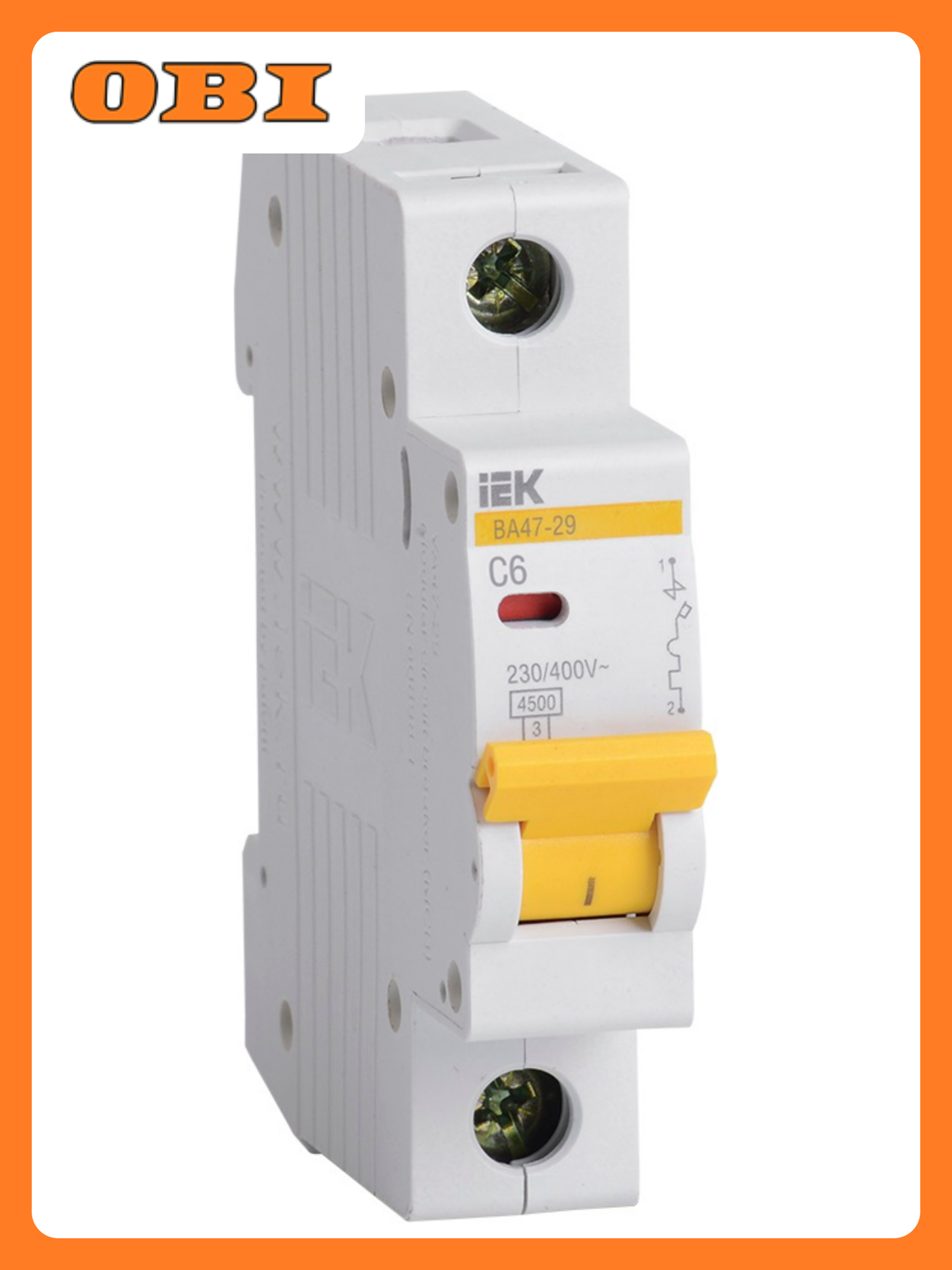 Автоматический выключатель IEK ВА4729, 6А, 4500А, C, монтаж на DIN-рейку