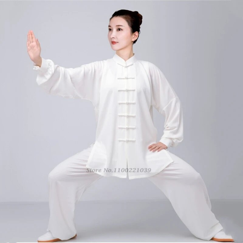 Китайская униформа для тай-чи из вискозы и хлопка Белый, L, color5