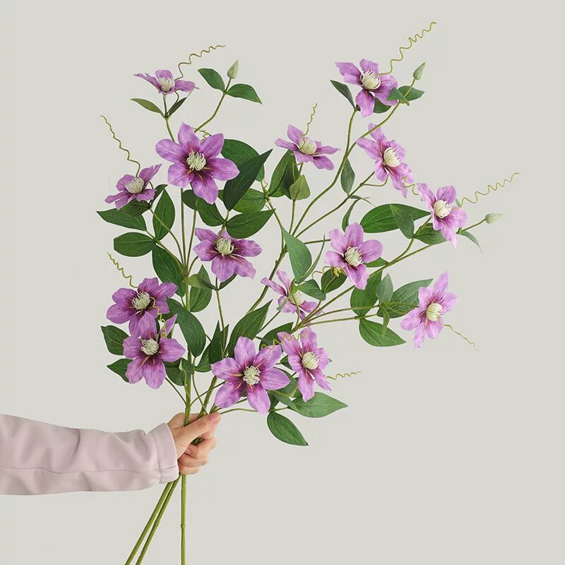 Искусственный цветок клематис в вазе, декор для дома, искусственные цветы, простое украшение для гостиной, украшение