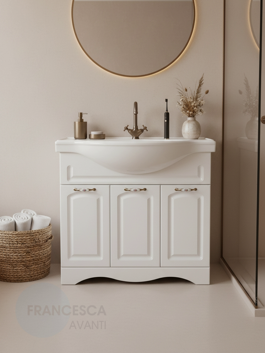 Тумба с раковиной для ванной Империя 90 с подсветкой белый (3 двери, ум. Classic 90)