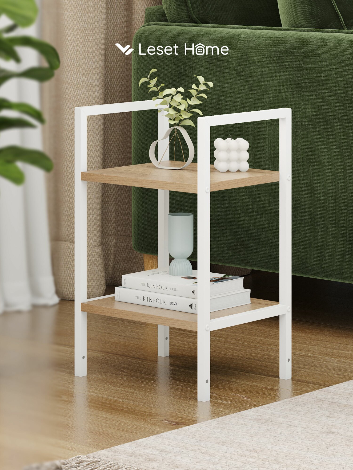 Стеллаж для кухни Leset "Стилвуд 12", стеллаж белый, дуб крафт золотой, металлический каркас