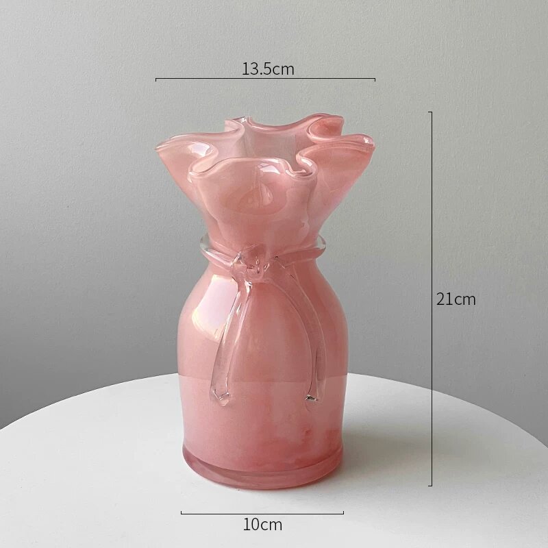 Ретро стеклянная ваза Fenton с бантом в розовом цвете, декоративная небольшая деталь, модель QL1222