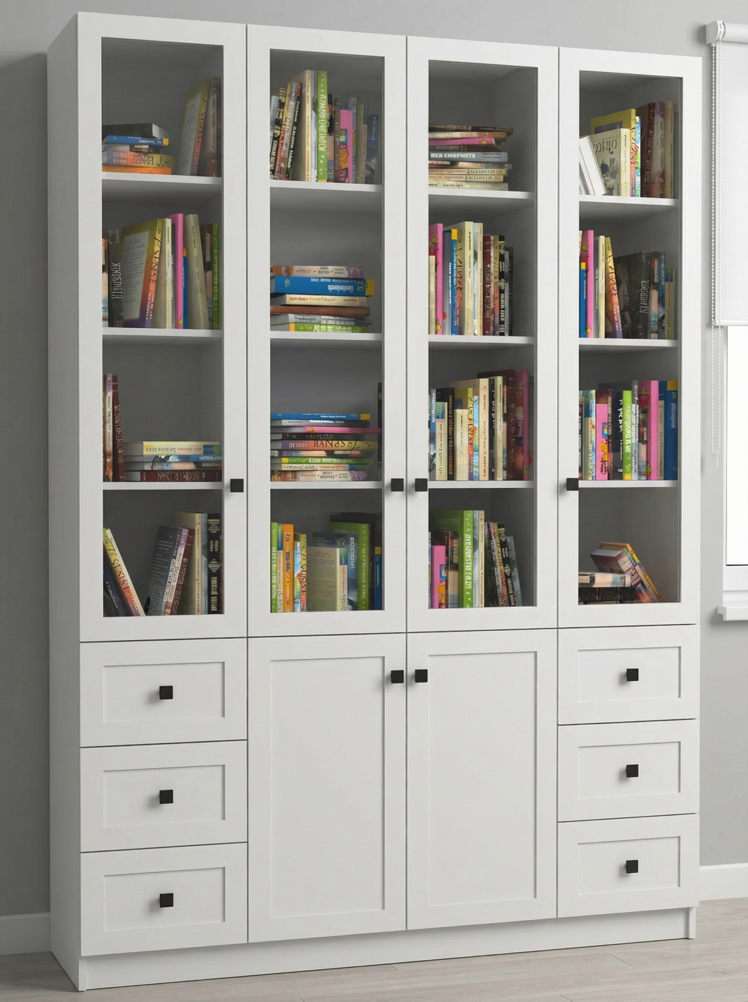 Шкаф книжный четырехстворчатый Вита 4-12, ШхГхВ: 136х38х210 см, белый