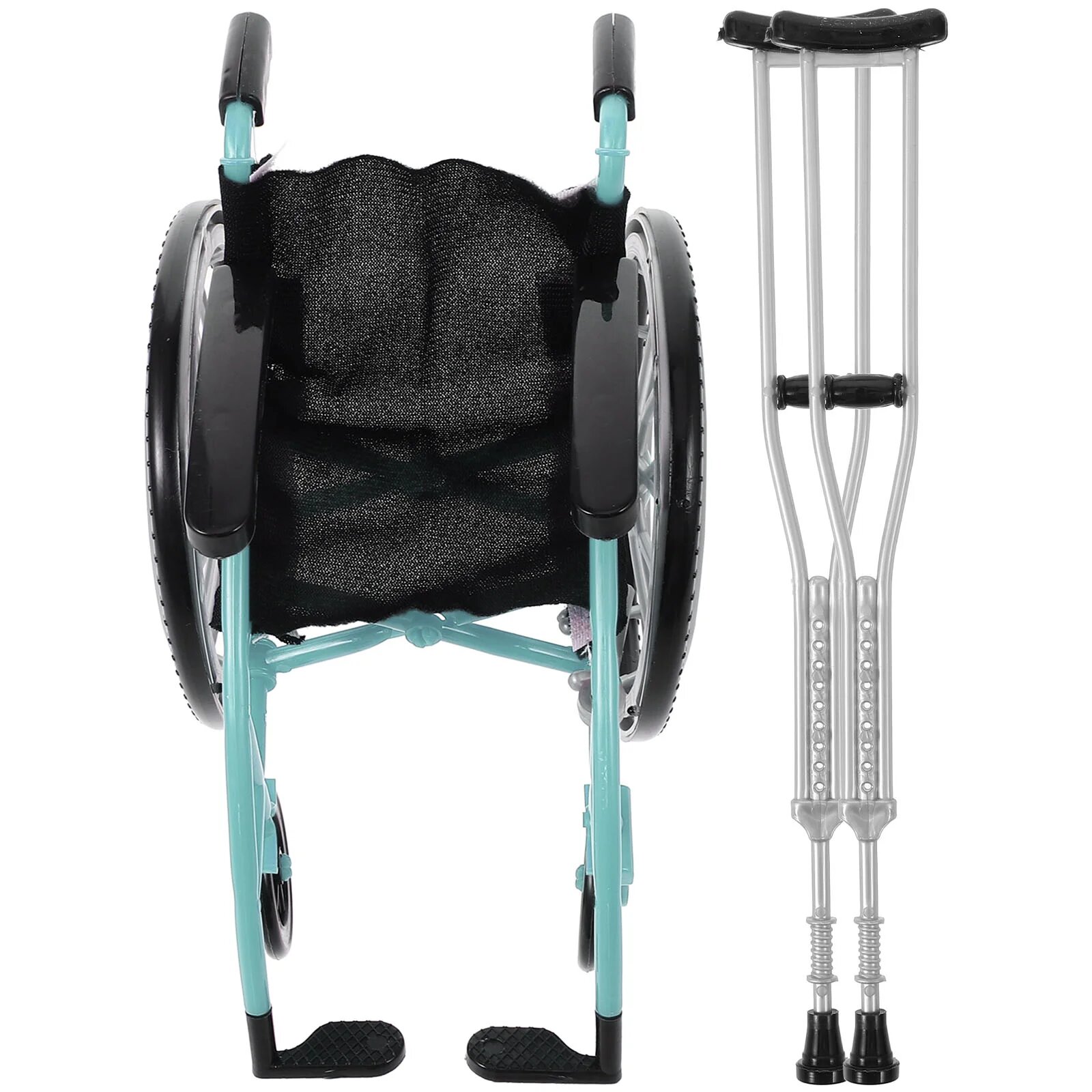 Миниатюрная инвалидная коляска и костыль, розовый, пластик