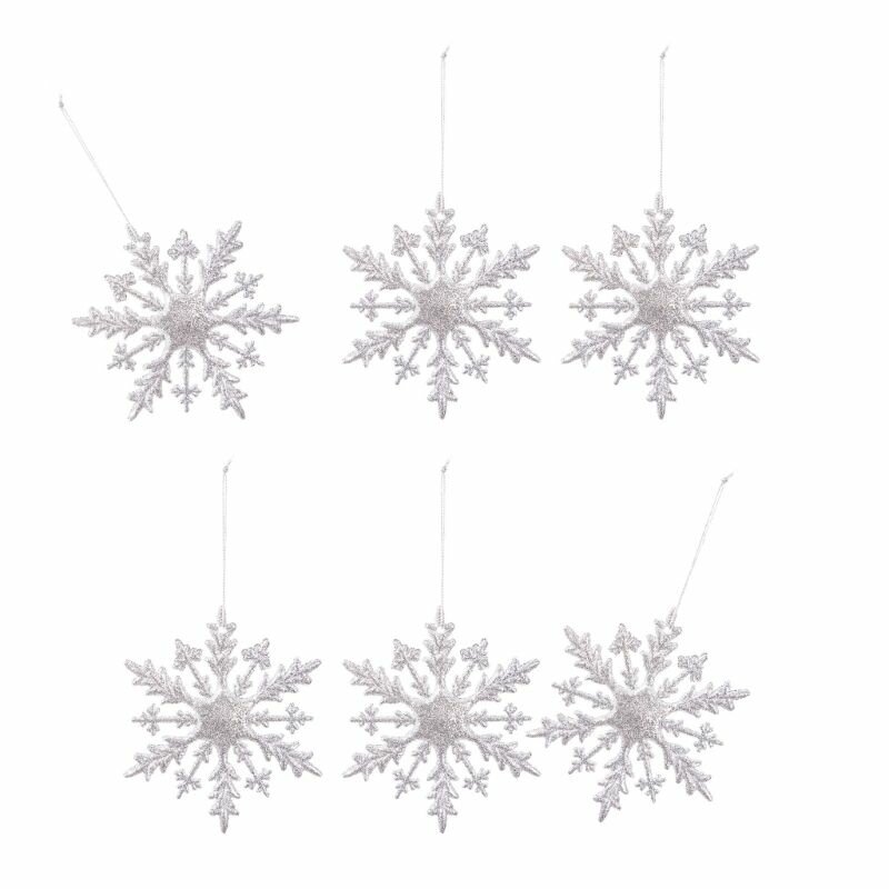 1 набор из 6 штук, рождественский цветной кулон в виде снежинки-серый