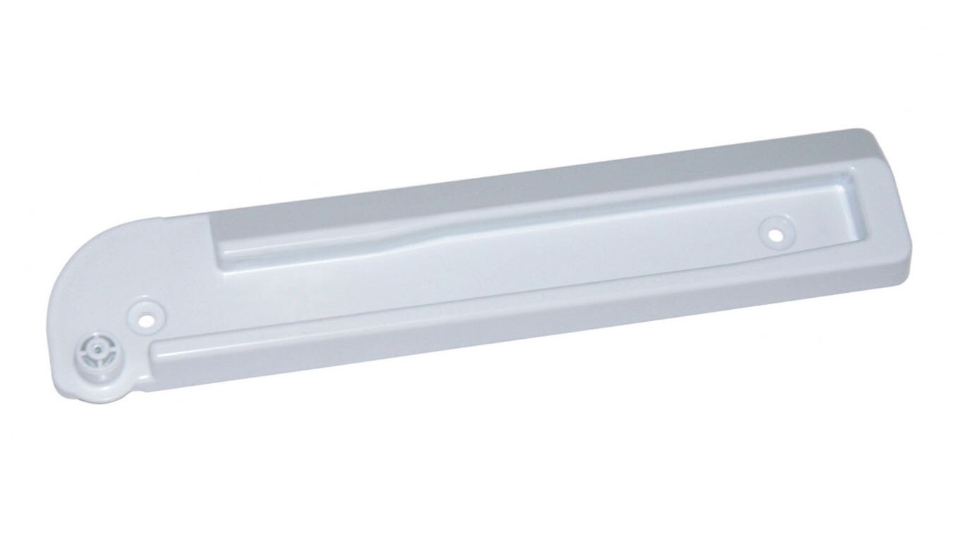 Полозья (левая) для контейнера холодильника Indesit Индезит 384954 (148052583, 243x49мм, пластик, цвет: белый, расстояние между центрами отверстий для крепления - 180мм)