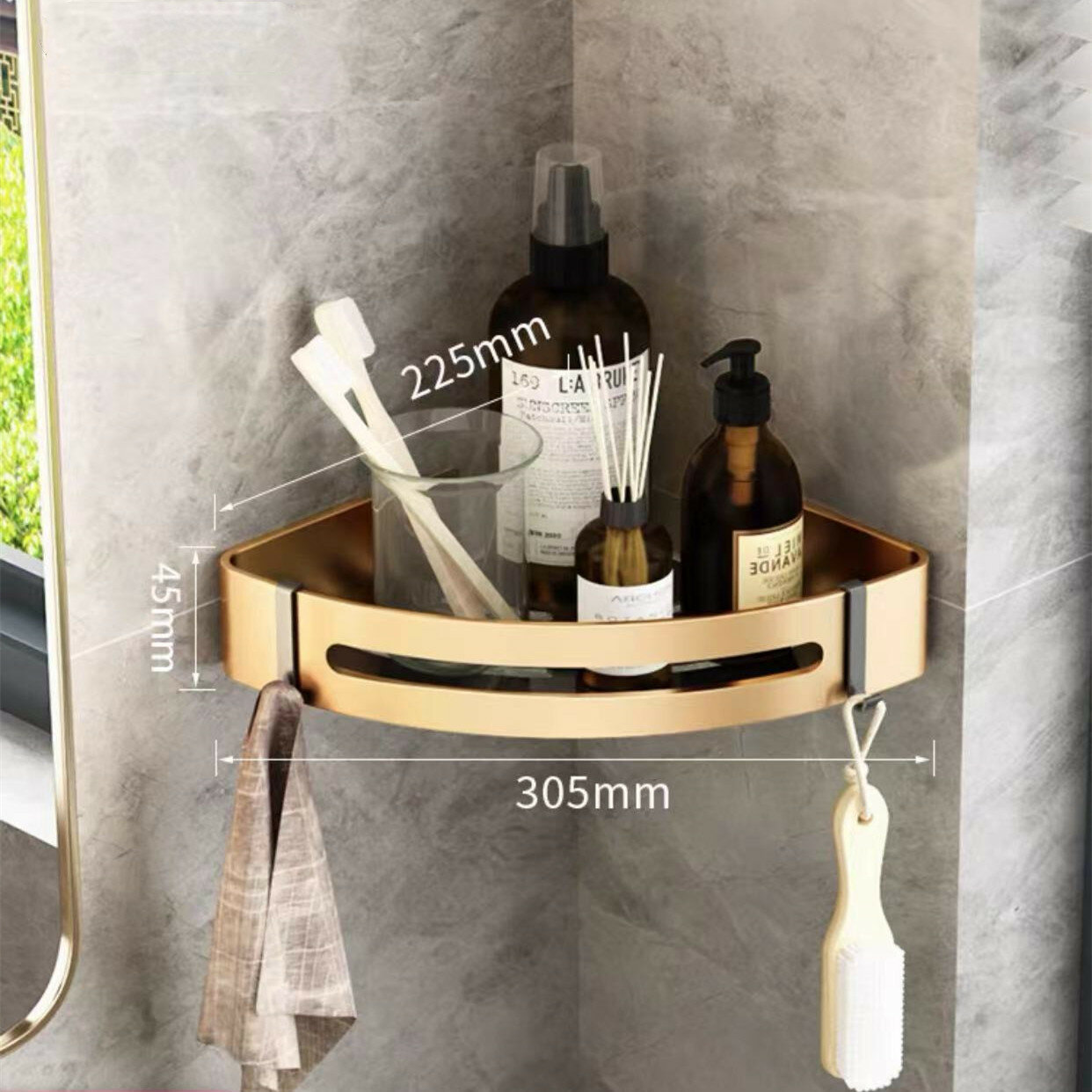 Треугольная стойка для хранения без перфорации для ванной комнаты кухонная стойка для хранения с крючком алюминиевая