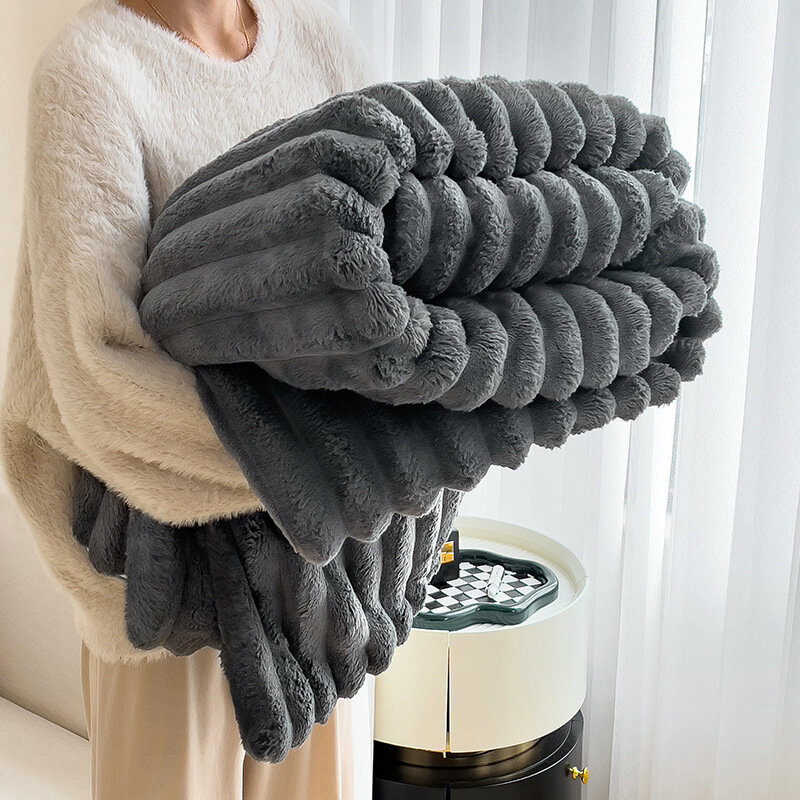 Двухслойное одеяло из кроличьего меха, утолщенное, теплое, зимнее, для офиса, для сна, для дивана, коралловое флисовое одеяло для кровати