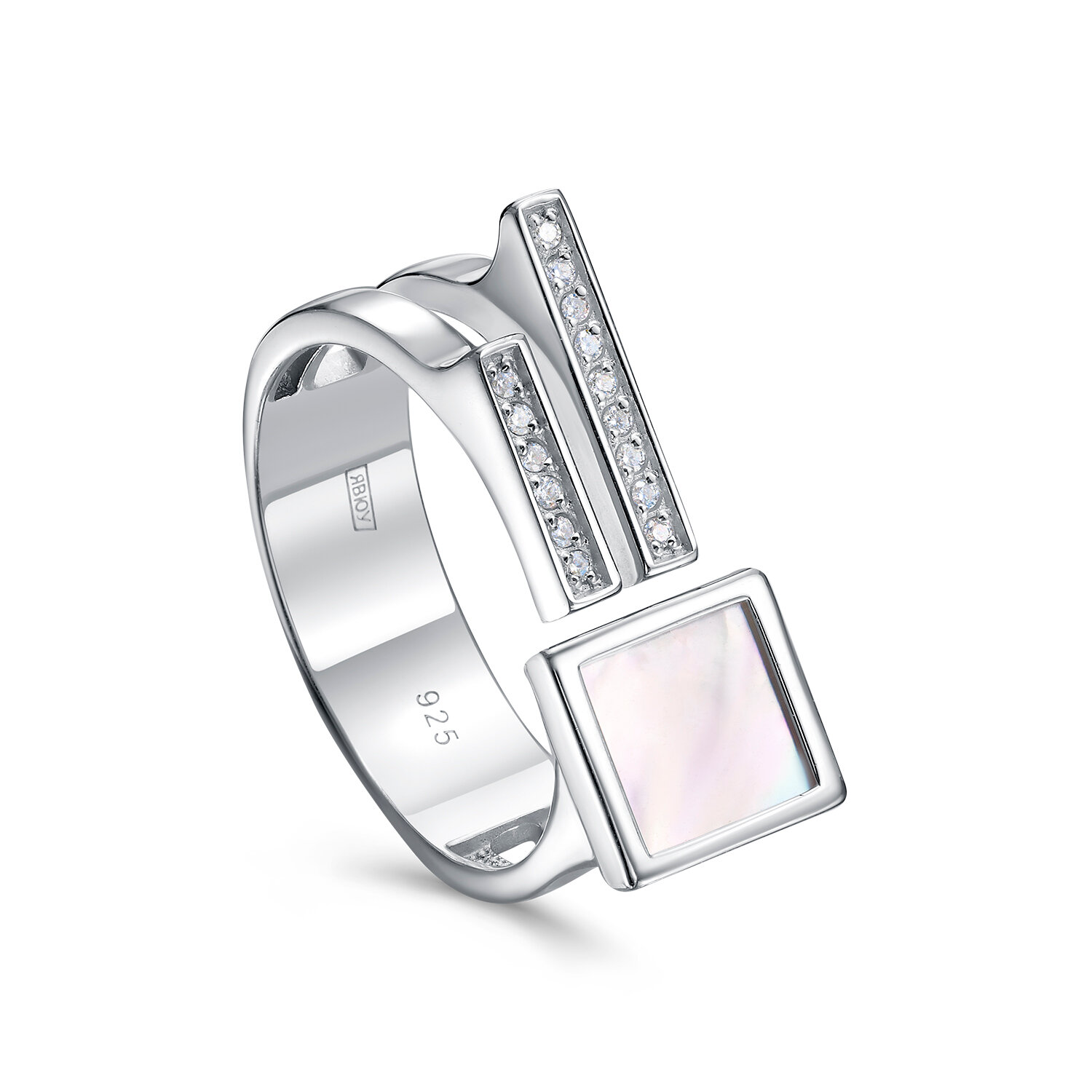 Кольцо тонкое, серебро, 925 проба, фианит, перламутр