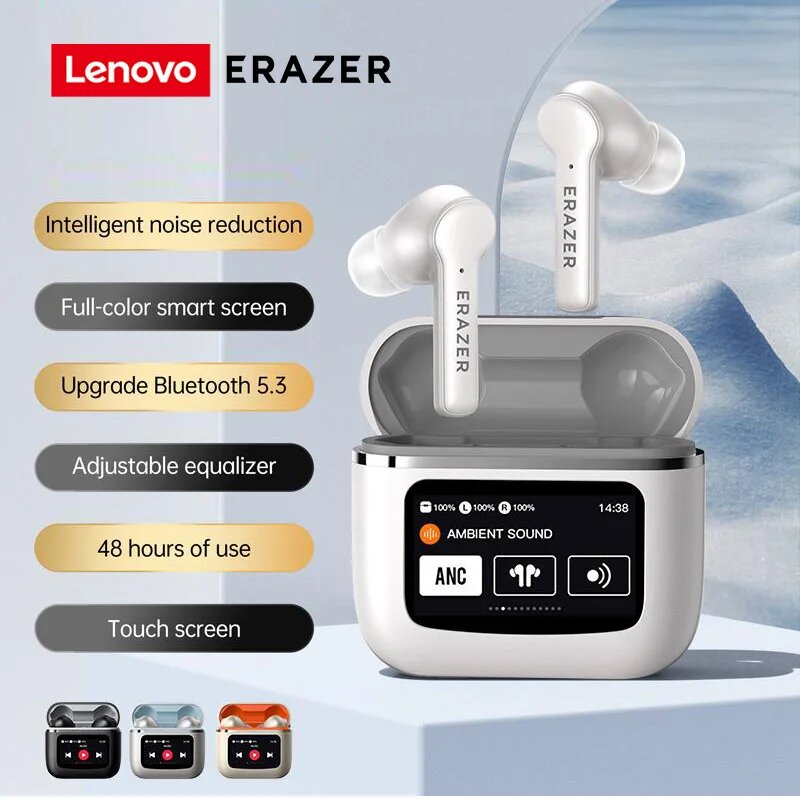 Оригинальные Bluetooth-наушники Lenovo ERAZER XP1, ЖК-дисплей, умные Беспроводные наушники с цветным экраном, сенсорный экран, глобальный язык