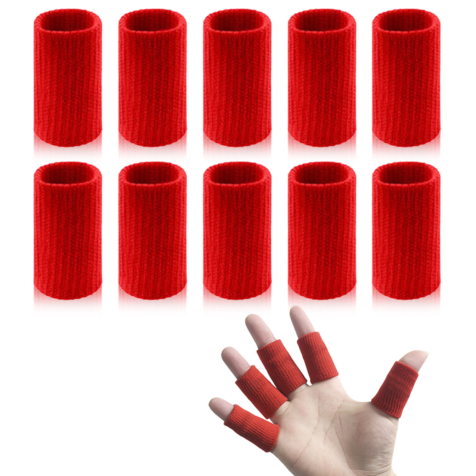 Защитные чехлы для пальцев, бинт для поврежденных пальцев, эластичные чехлы для пальцев для защиты пальцев в баскетболе, 10 штук, черный, синий, красный, размер 5*3см, материал мягкий вязанный ткань