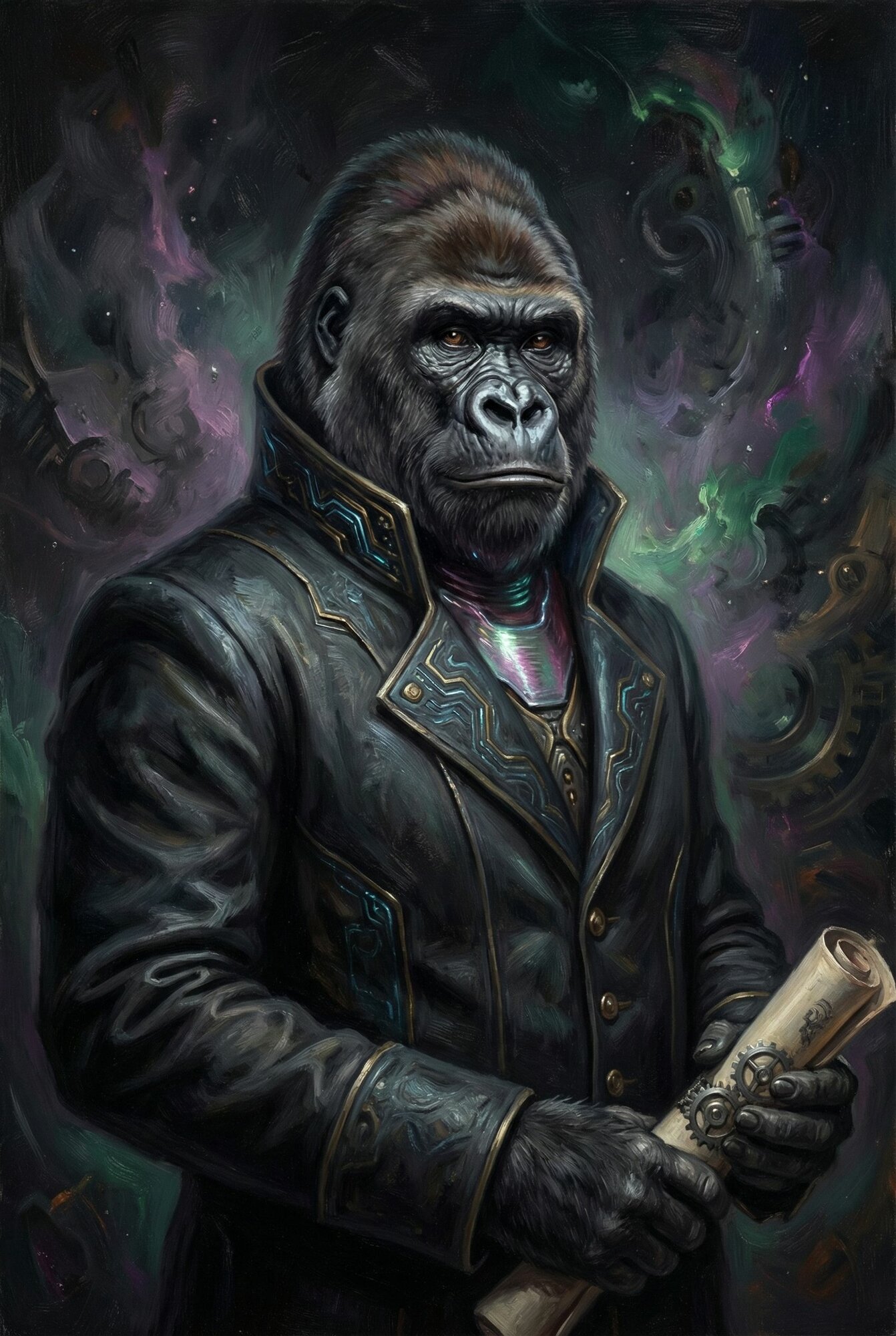 Кибертотем горилла - Архетип Мудрой Силы - Футуристичный арт-постер - Формат А0