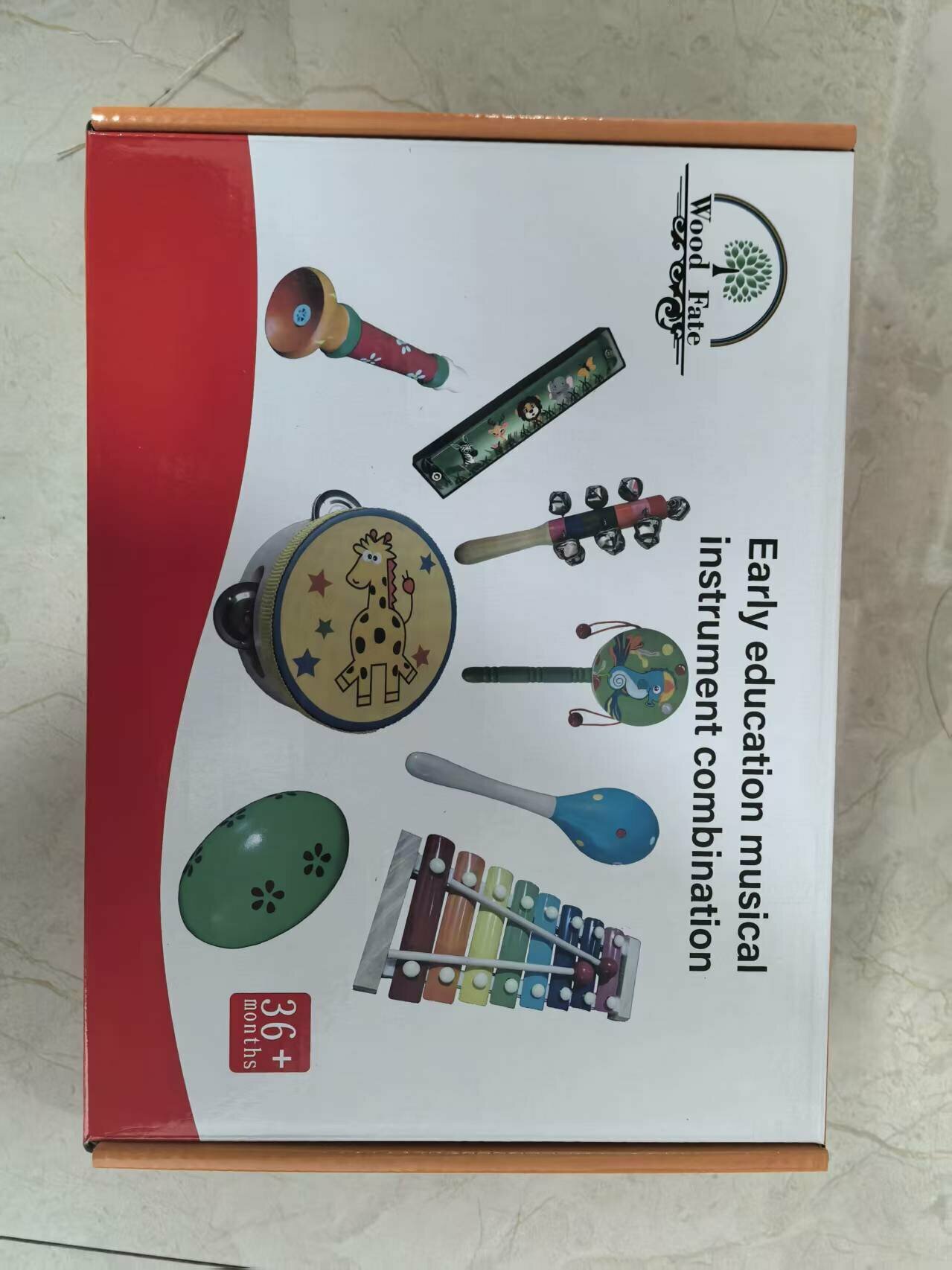 Детский деревянный музыкальный набор Орфа из девяти предметов, симуляция барабана, колокольчик, погремушка, труба, кастаньеты, гармоника, игрушки