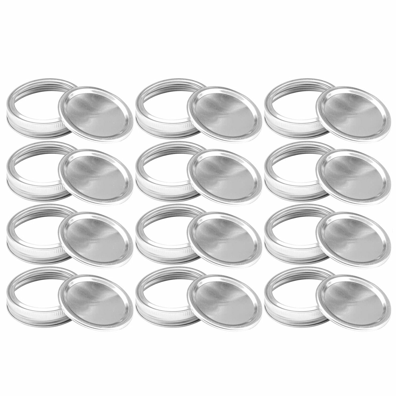 12 комплектов крышек и колец для банок Mason типа Regular Mouth, замена, раздельного типа, для канирования, хранения, из олова, диаметр 70 мм, серебристый цвет, упаковка 16*8*8 см, вес 200 г, 12 бандажей и 12 крышек